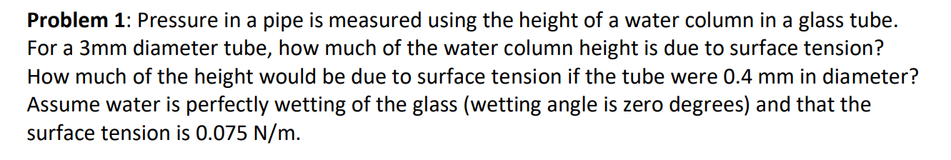 Solved Problem 1: Pressure in a pipe is measured using the | Chegg.com