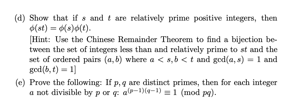 Solved 2 Modular Arithmetics O Is Eulers Totient Function 1074