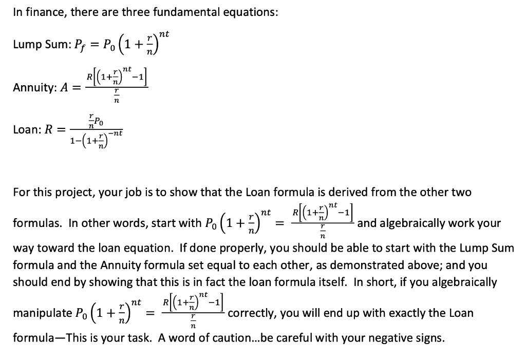 Solved In finance, there are three fundamental equations: | Chegg.com