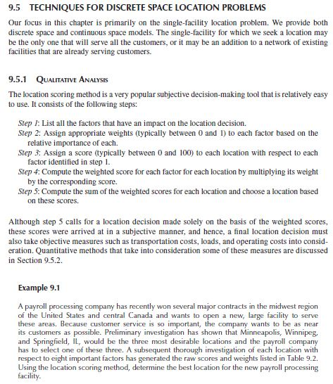 Solved 9.5 TECHNIQUES FOR DISCRETE SPACE LOCATION PROBLEMS | Chegg.com