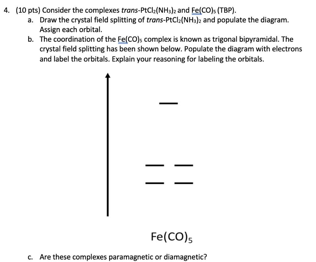 4. (10 pts) Consider the complexes trans-PtCl2(NH3)2 | Chegg.com