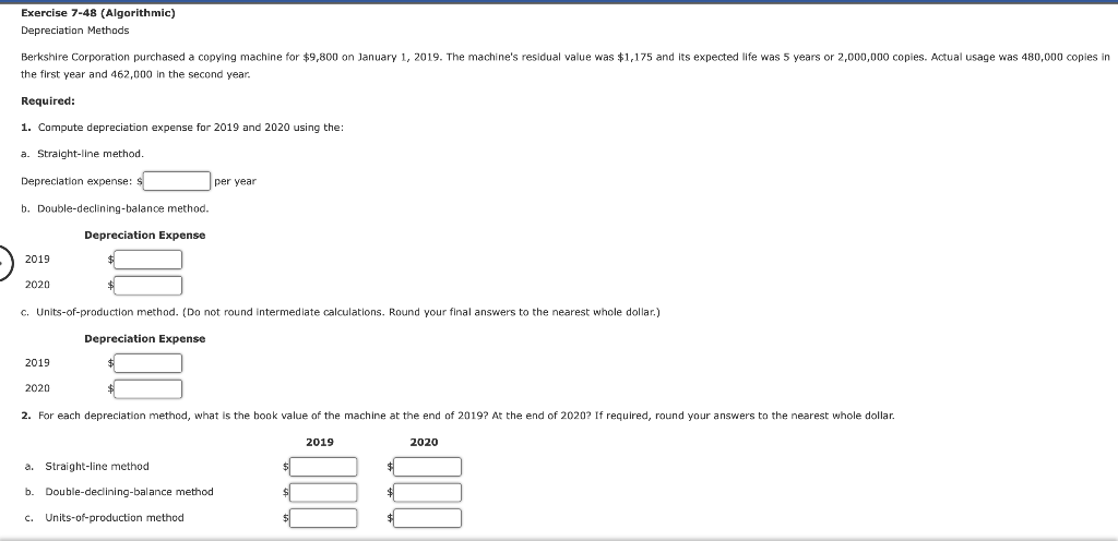 Solved Exercise 7-48 (Algorithmic) Depreciation Methods | Chegg.com