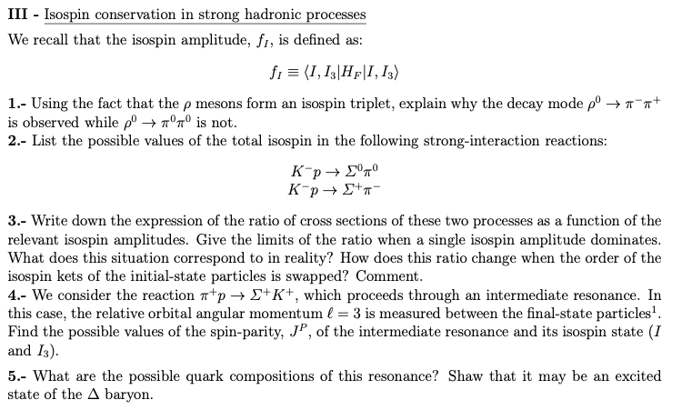 III - Isospin conservation in strong hadronic | Chegg.com