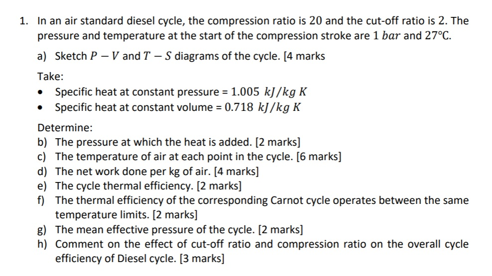 Solved In an air standard diesel cycle, the compression | Chegg.com