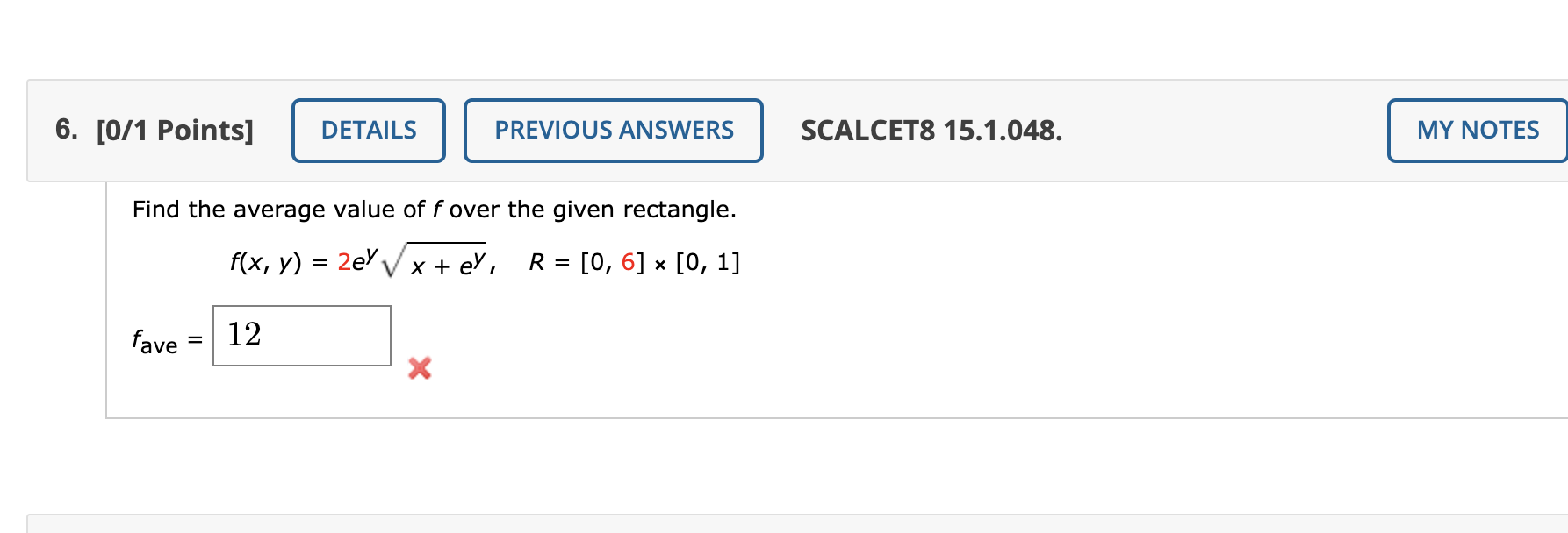 Solved 6. [0/1 Points] DETAILS PREVIOUS ANSWERS SCALCET8 | Chegg.com