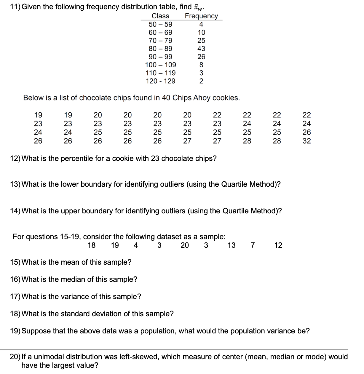 Solved 11) Given the following frequency distribution table, | Chegg.com