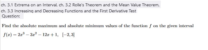 Solved ch. 3.1 Extrema on an Interval, ch. 3.2 Rolle's | Chegg.com