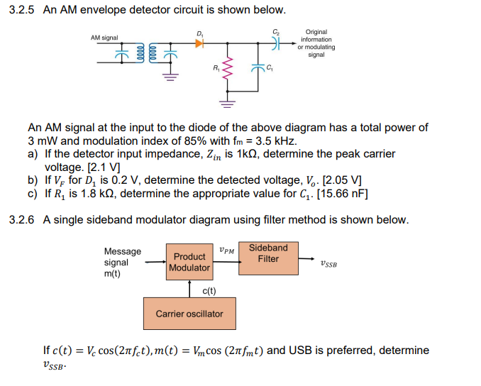 Solved 3 2 5 An Am Envelope Detector Circuit Is Shown Below