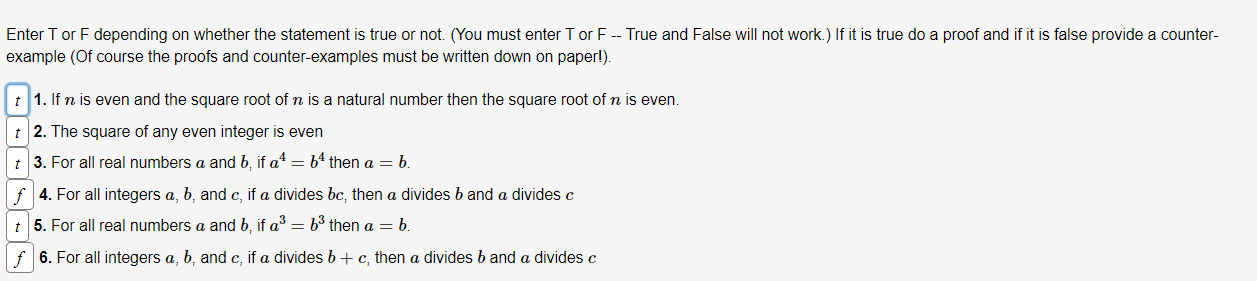 Solved Enter Tor F depending on whether the statement is | Chegg.com