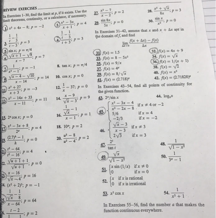 Solved REVIEW EXERCISES In Exercises 1-30, find the limit at | Chegg.com