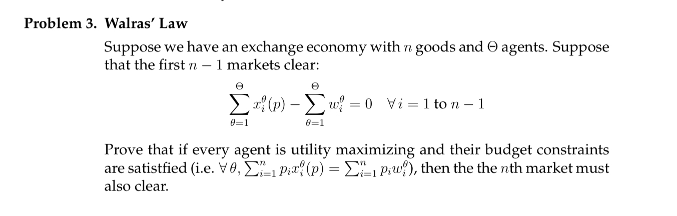 Solved Walras' Law Suppose we have an exchange economy with | Chegg.com