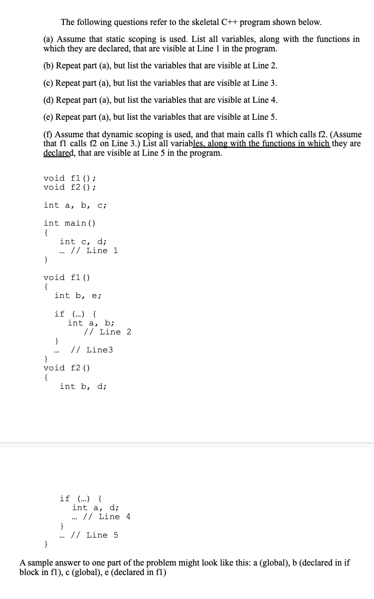 Solved The following questions refer to the skeletal C++ | Chegg.com