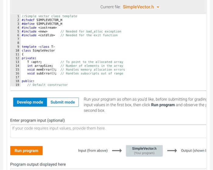 Solved Current file: SimpleVector.h 1 //Simple vector class | Chegg.com