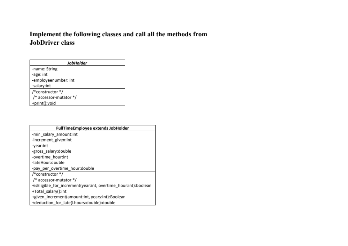 Solved Implement the following classes and call all the | Chegg.com