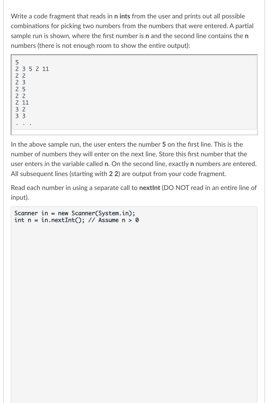 Solved Write a code fragment that reads in n ints from the | Chegg.com
