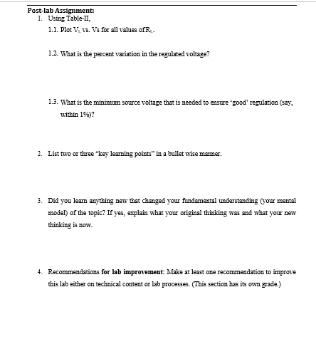 Post-lab Assignment: 1. Using Table-II, 1.1. Plot Vi | Chegg.com