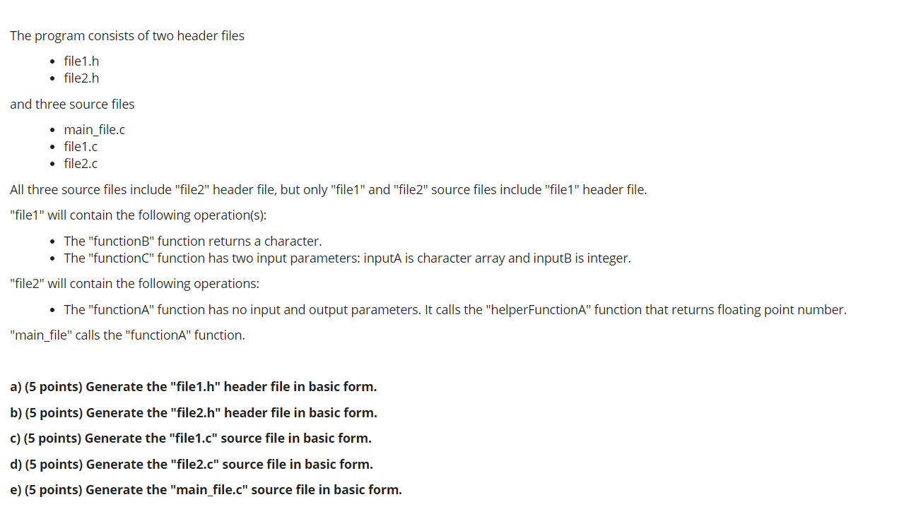 Solved The program consists of two header files • file1.h | Chegg.com