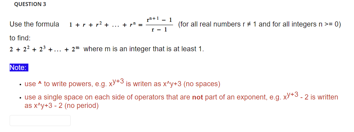 Solved Use the formula 1+r+r2+…+rn=r−1rn+1−1 (for all real | Chegg.com