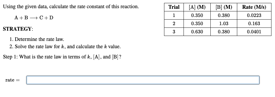 Solved Using the given data, calculate the rate constant of | Chegg.com