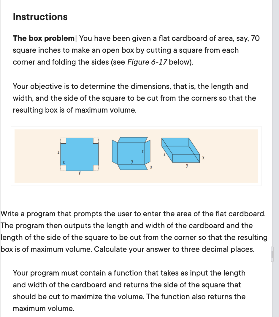 Solved Instructions The box problem. You have been given a | Chegg.com