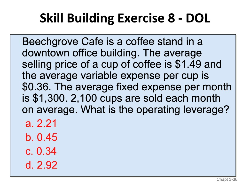 Solved Skill Building Exercise 8 - DOL Beechgrove Cafe is a | Chegg.com