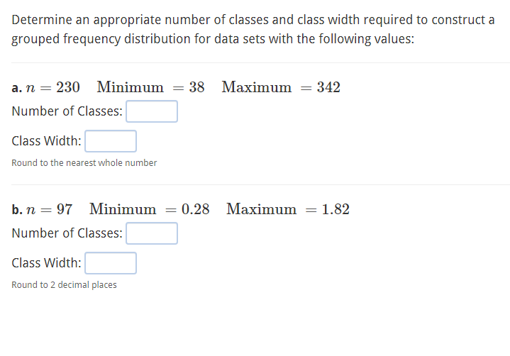Solved Determine An Appropriate Number Of Classes And Class 8339