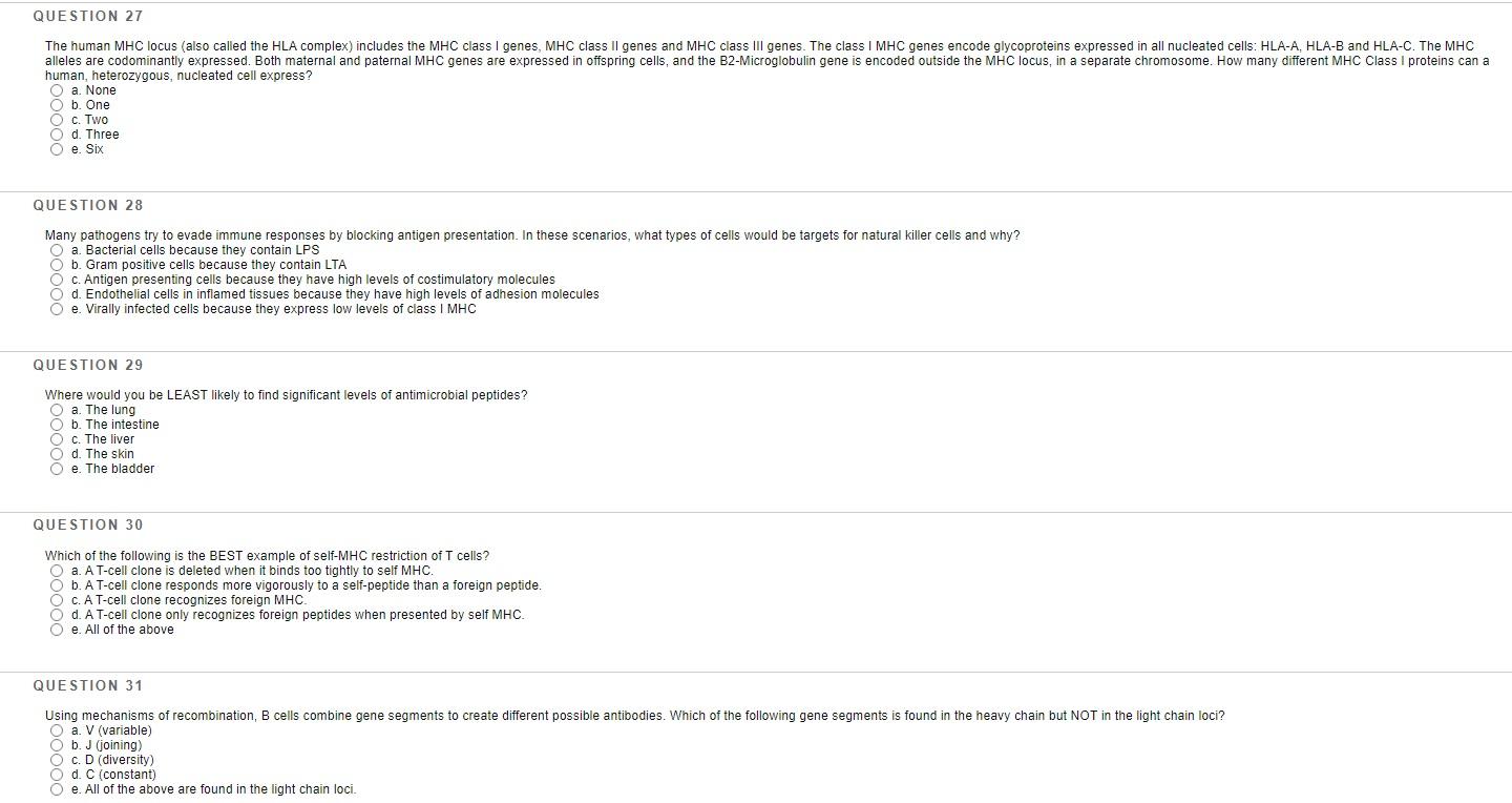 Solved QUESTION 27 The human MHC locus (also called the HLA | Chegg.com