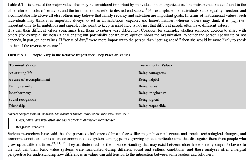 Consider the key work values in Table 5.1. Recalling | Chegg.com