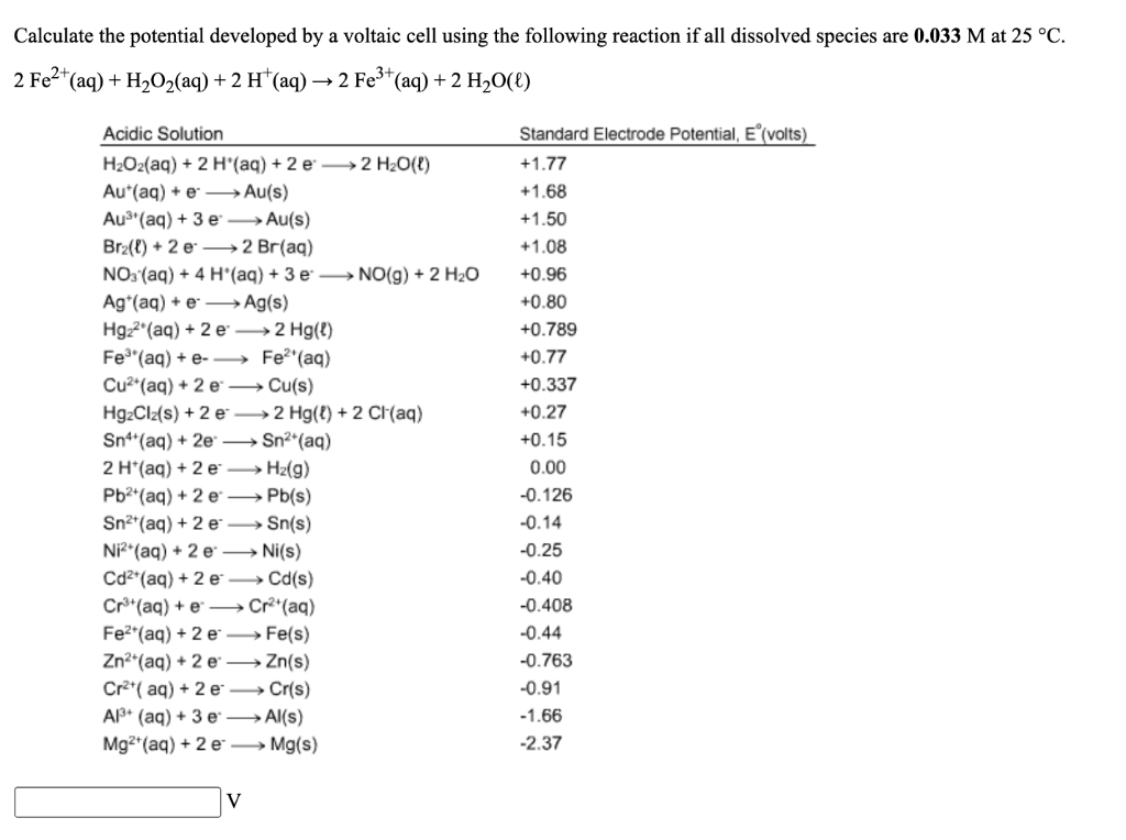 Solved Calculate The Potential Developed By A Voltaic Cell