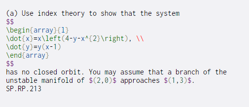 Solved (a) Use index theory to show that the system $$ | Chegg.com