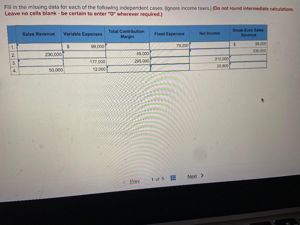 Solved Fill in the missing data for each of the following | Chegg.com
