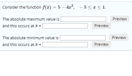 Solved Consider the function f(1) = 5 – 4x2, -5