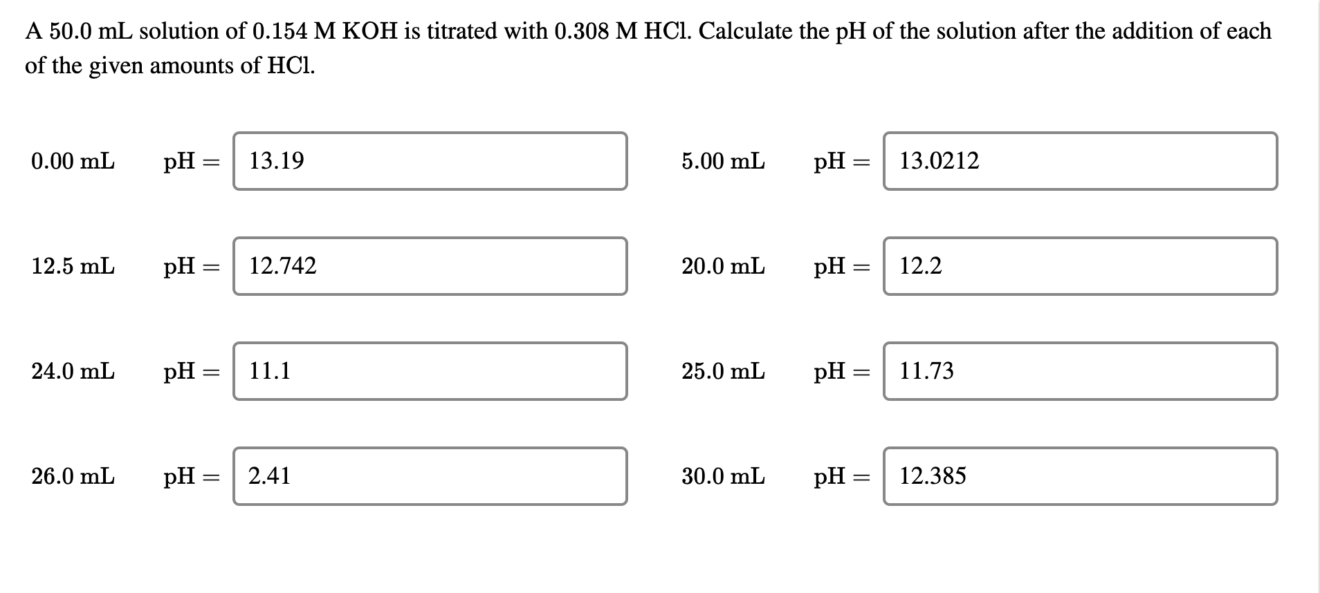 Solved A 50.0 mL solution of 0.154 M KOH is titrated with | Chegg.com