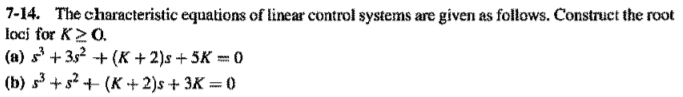 Solved 7-14. The characteristic equations of linear control | Chegg.com