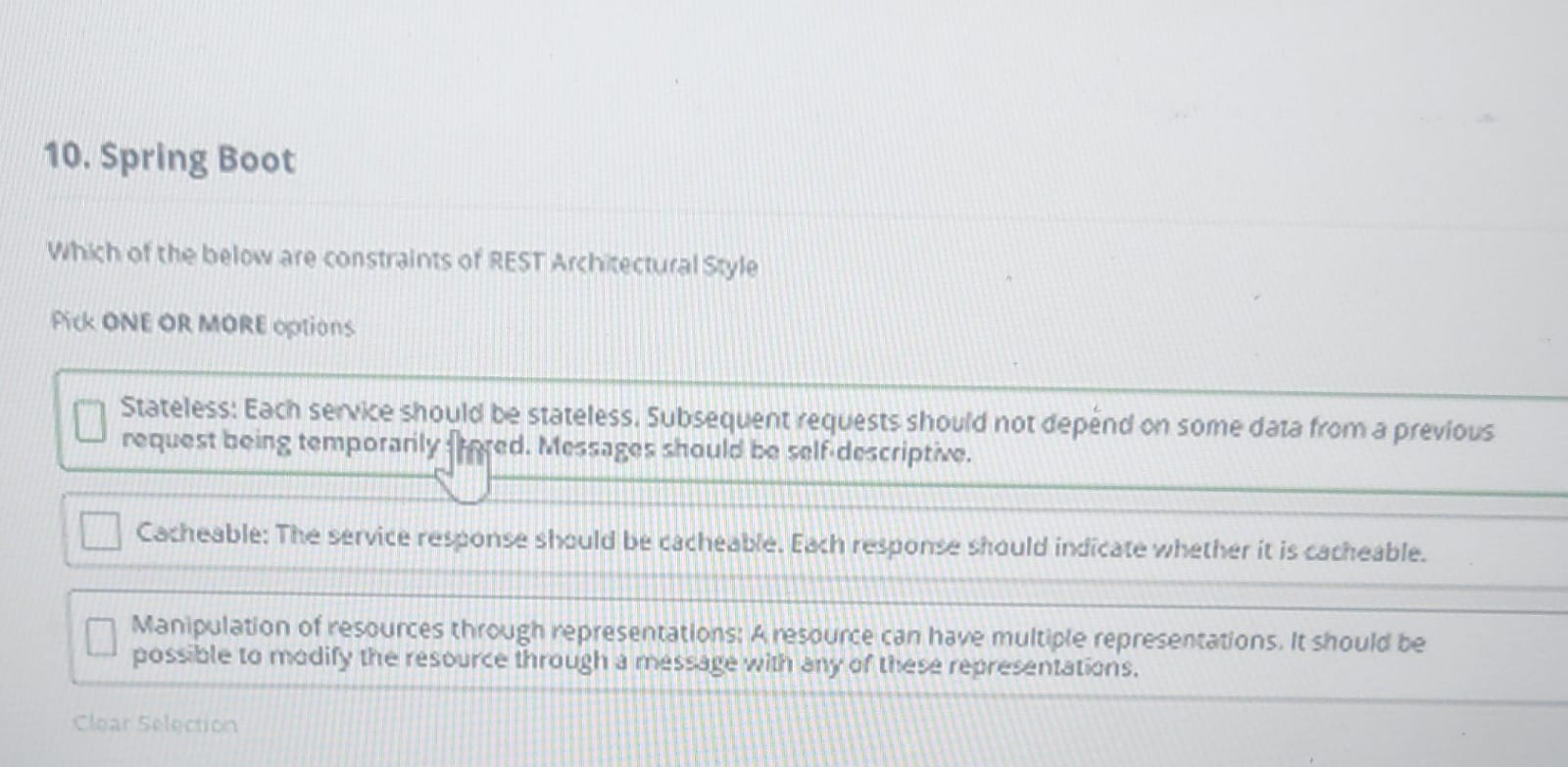 Solved Spring BootWhich of the below are constraints of REST | Chegg.com