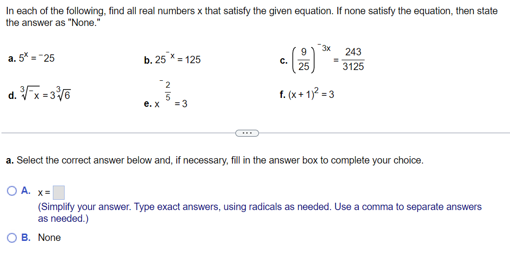 Solved In each of the following, find all real numbers x | Chegg.com