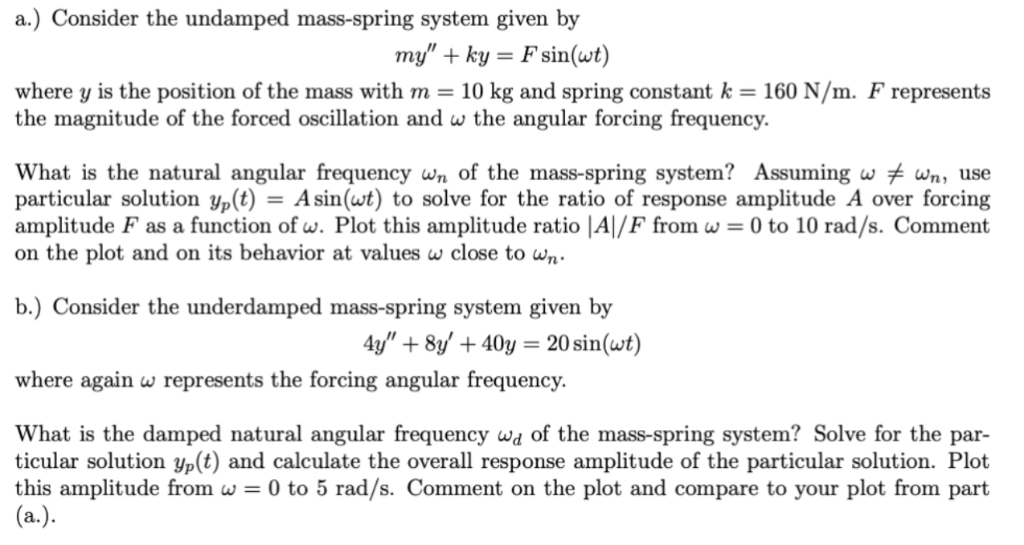 Solved a.) Consider the undamped mass-spring system given by | Chegg.com