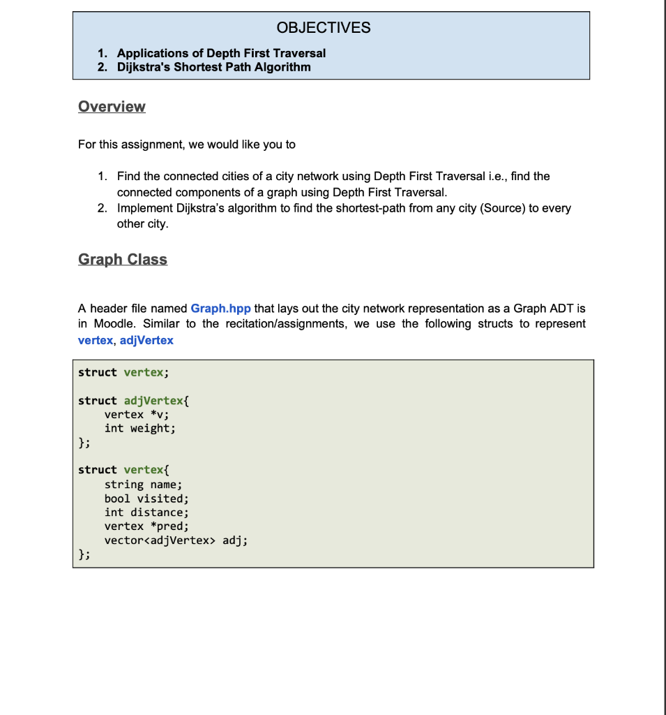OBJECTIVES 1. Applications of Depth First Traversal | Chegg.com