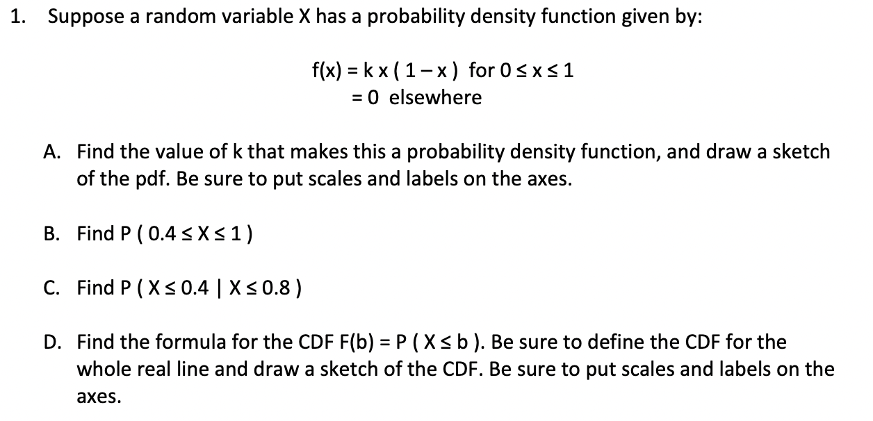 Solved 1. Suppose a random variable X has a probability | Chegg.com