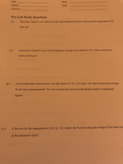Solved Date Section Instructor Name Team Pre-Lab Study | Chegg.com