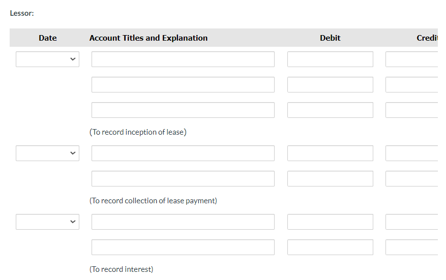 Solved Lessee:Lessor:Prepare the journal entries for the | Chegg.com