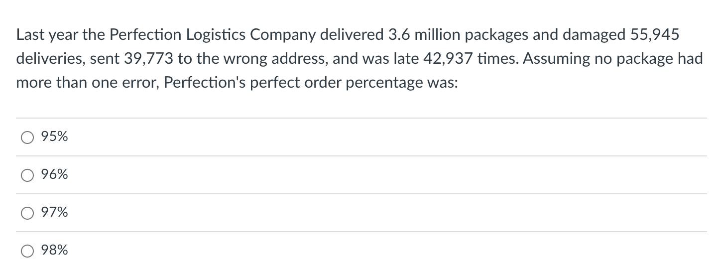 Solved Last year the Perfection Logistics Company delivered | Chegg.com