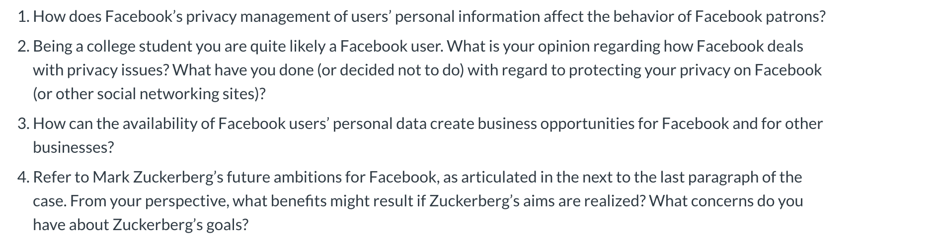 Solved 1. How does Facebook's privacy management of users' | Chegg.com