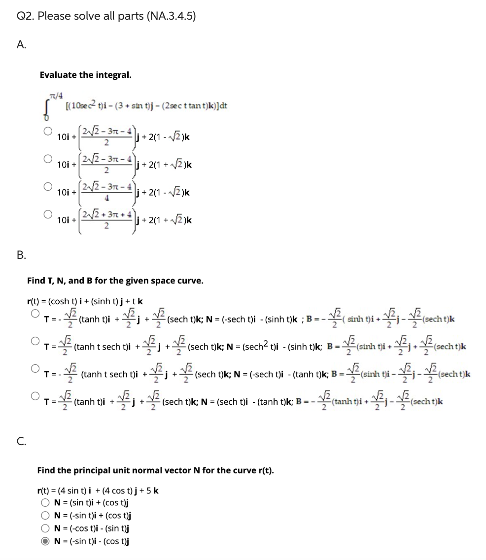 Solved Q2. Please solve all parts (NA.3.4.5) A. Evaluate the | Chegg.com