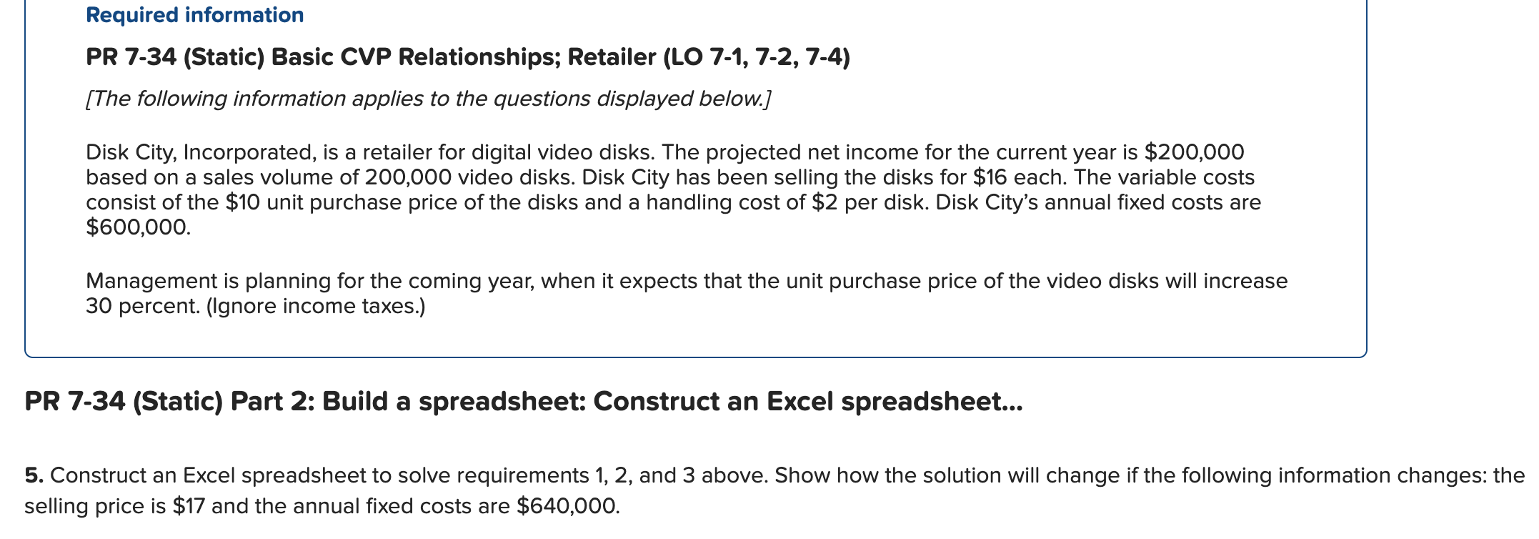Solved PR 7-34 (Static) ﻿Part 2: Build a spreadsheet: | Chegg.com