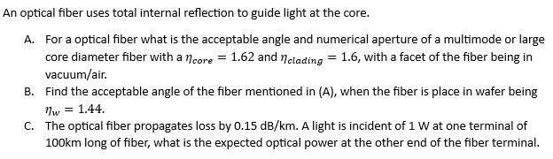 Solved in optical fiber uses total internal reflection to | Chegg.com