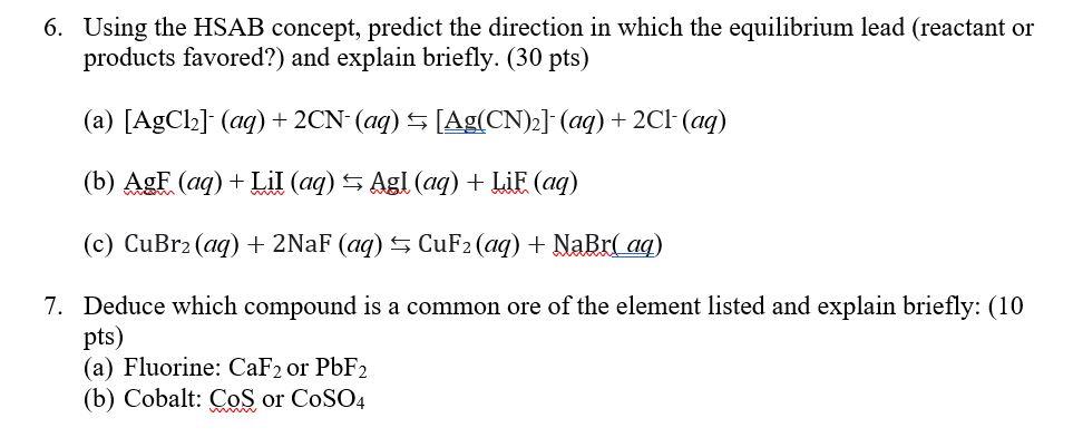 Solved 6. Using the HSAB concept, predict the direction in | Chegg.com