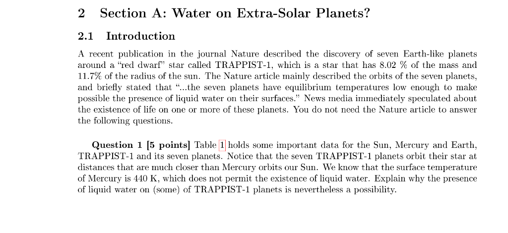 Solved 2 Section A: Water on Extra-Solar Planets? 2.1 | Chegg.com