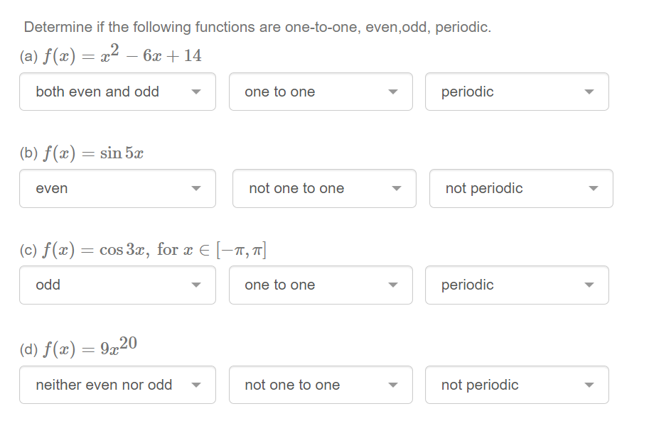 Solved Determine if the following functions are one-to-one, | Chegg.com