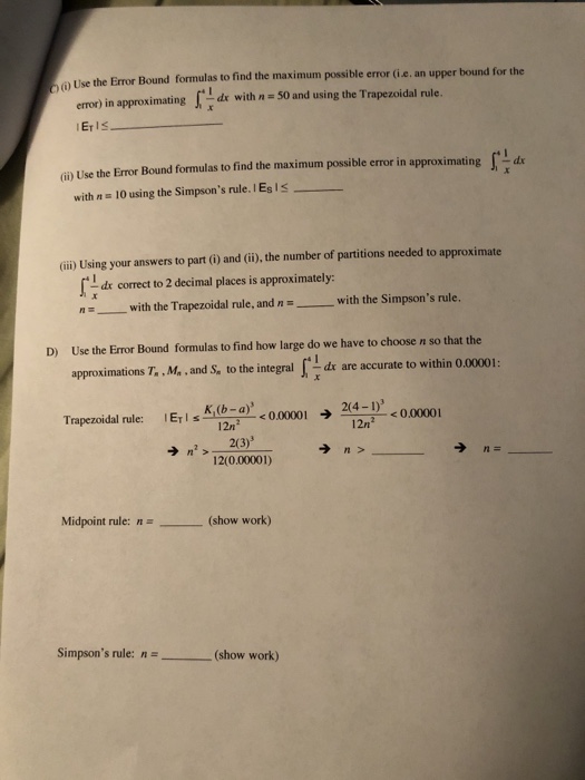 Solved Use The Error Bound Formulas To Find The Maximum 